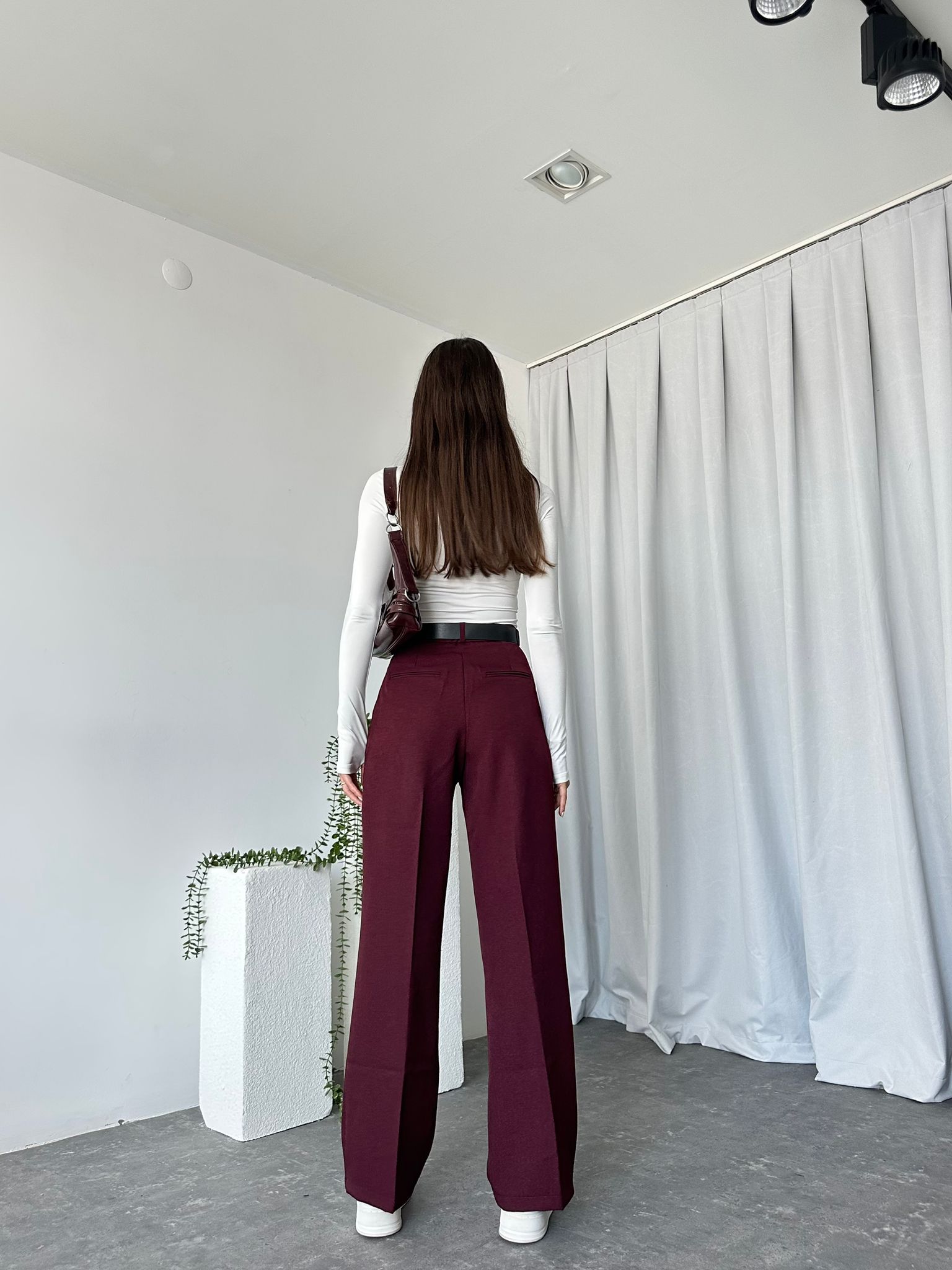 Ivy Bordo Yün Efekt Pantolon - Veramuu